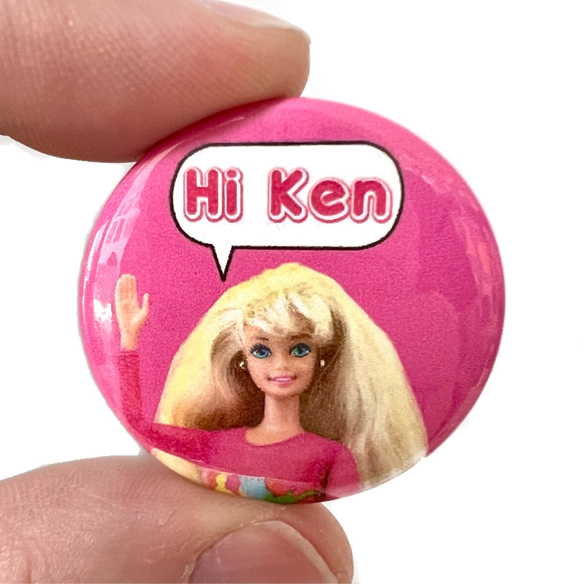 Hi Ken Inspired Button Pin Badge – Bite Your Granny