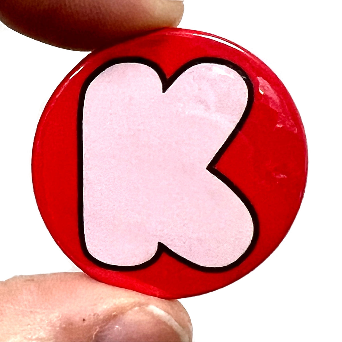 Letter K Button Pin Badge – Bite Your Granny