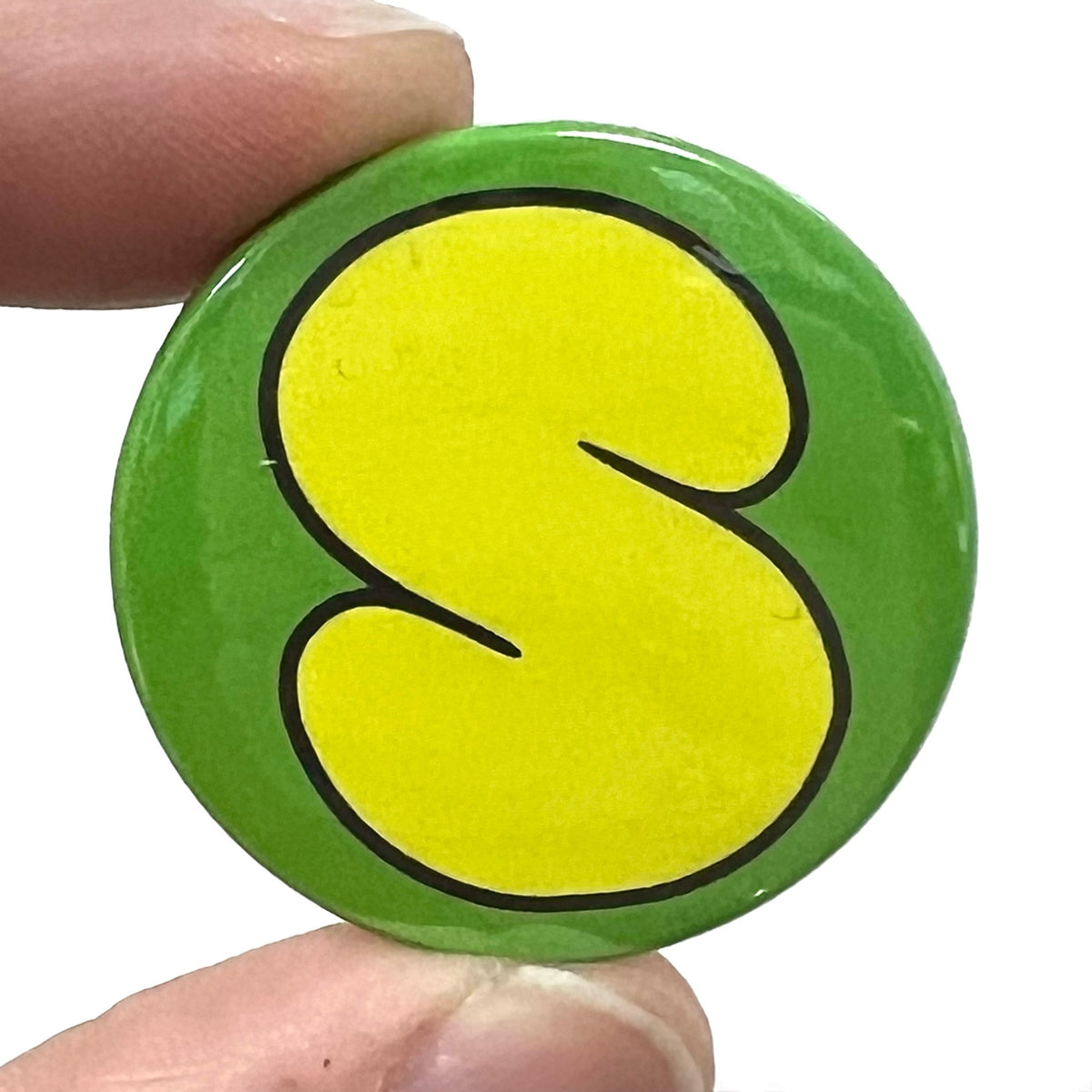 Letter S Button Pin Badge – Bite Your Granny